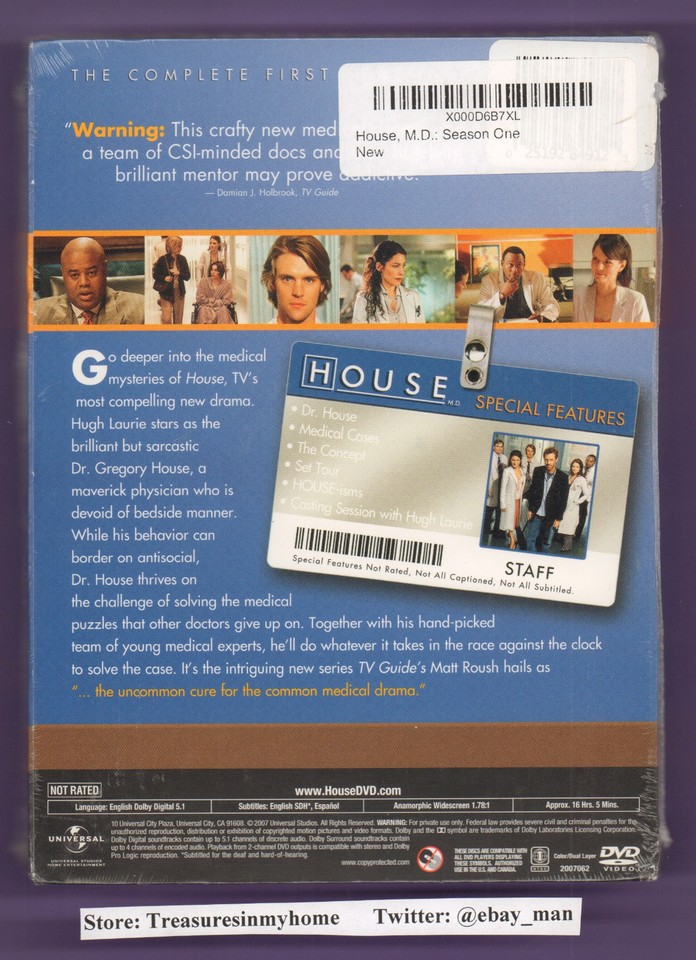 House MD Season One DVD 2007 3Disc Box Set Widescreen Hugh Laurie New ...