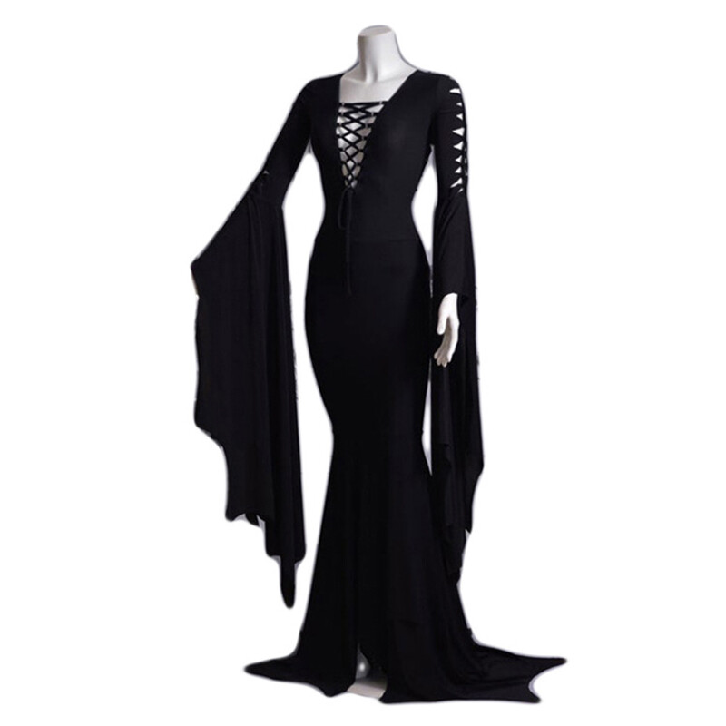 Morticia Addams Cosplay Costume Gothic Maxi Dress Vampire Bandage Gow ...