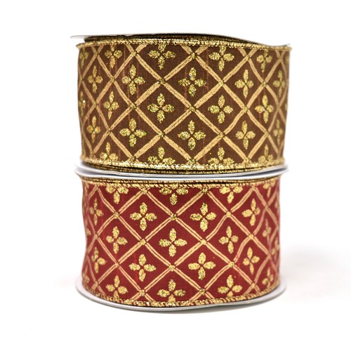 Glittered Diamond Marquee Wired Dupioni Christmas Ribbon, 2-1/2-inch ...