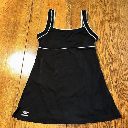 Speedo Endurance Swim Dress Suit 8 Black Skirted One Piece Modest Built ...