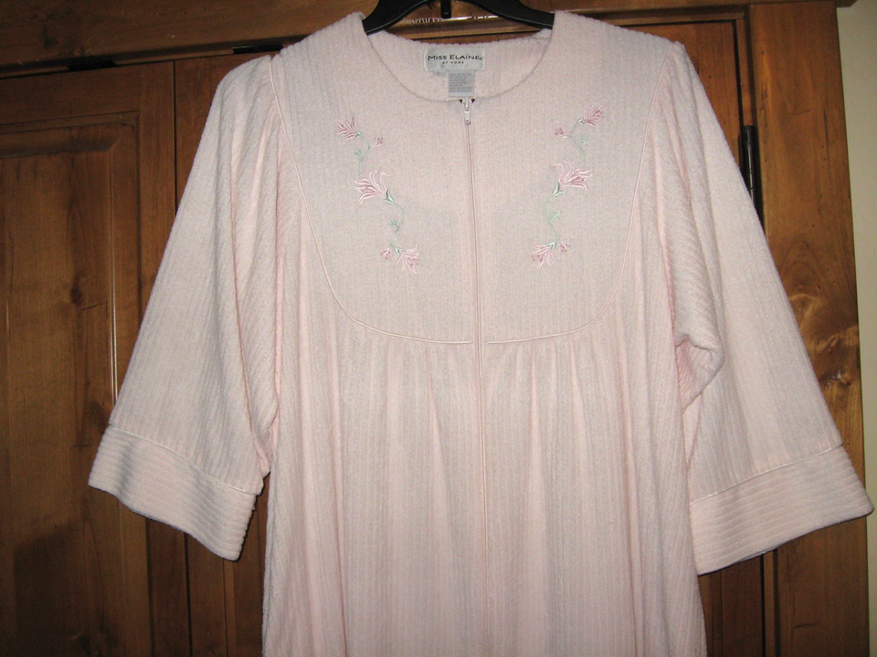 Miss Elaine Essentials Long Brushed Back Terry Zip Front Long Robe ...