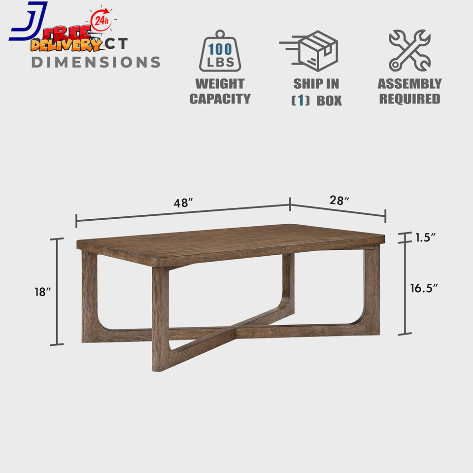 Modern Rectangular Coffee Table 48 Inch Wood Living Room Table Walnut ...