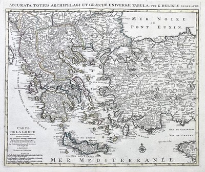 Greece Archipelago Turkey Cyprus Crete Map Card Delisle Mortier 1750 | eBay