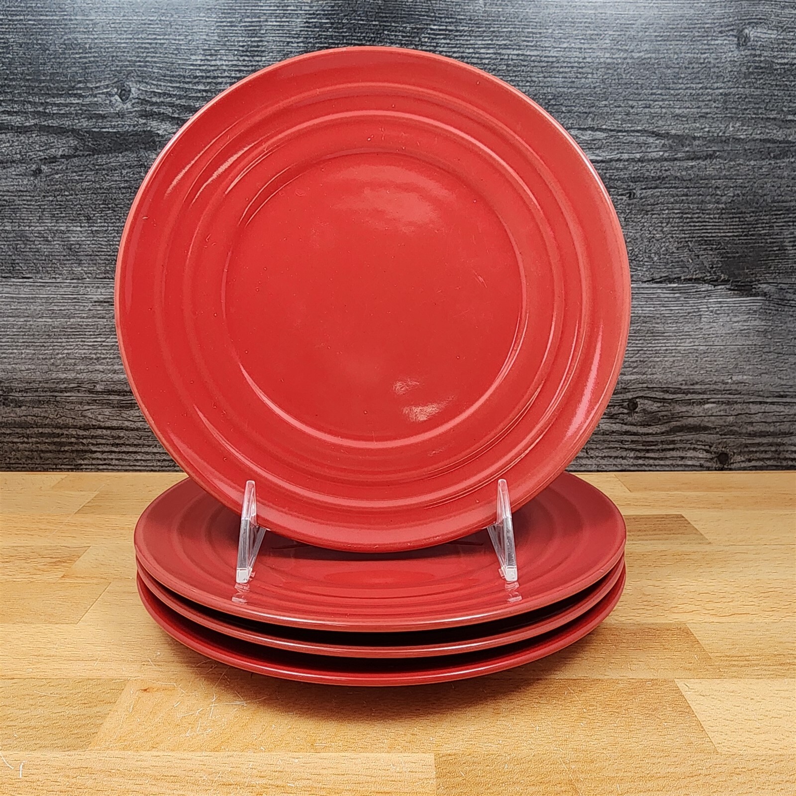 Rachael Ray Double Ridge Salad Plate Set of 4 Stoneware Crimson Red 8 ...