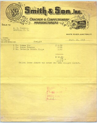Ephemera BILLHEAD RECEIPT Smith & Son Inc White River Junction VT 1928 ...