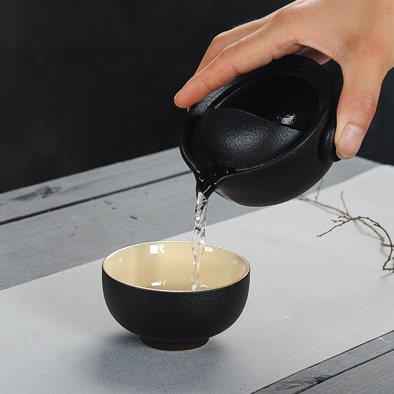 portable tea set for travel black pottery tea pot with infuser tea cup ...