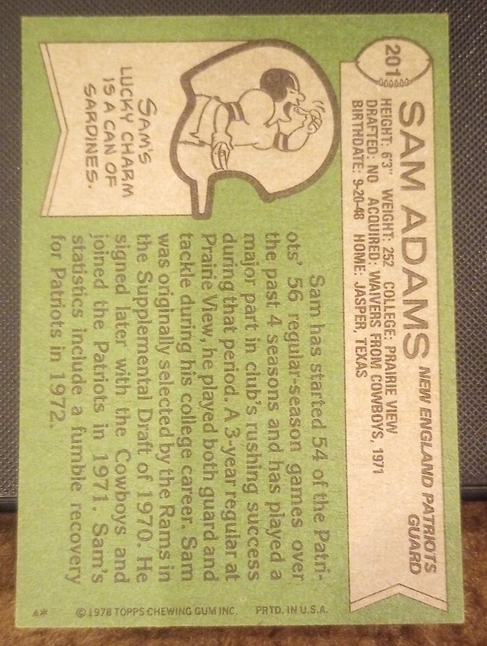 1978 Topps Football Sam Adams Card #201 In VG-EX Condition | eBay