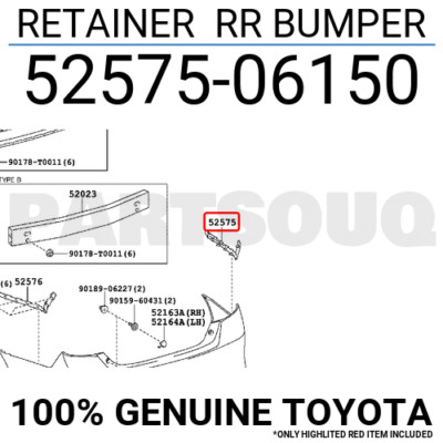 5257506150 Genuine Toyota RETAINER RR BUMPER 52575-06150 | eBay
