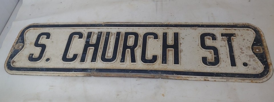 Vintage S. Church St. Road Sign 24"x6" Pressed Embossed Raised Steel | eBay