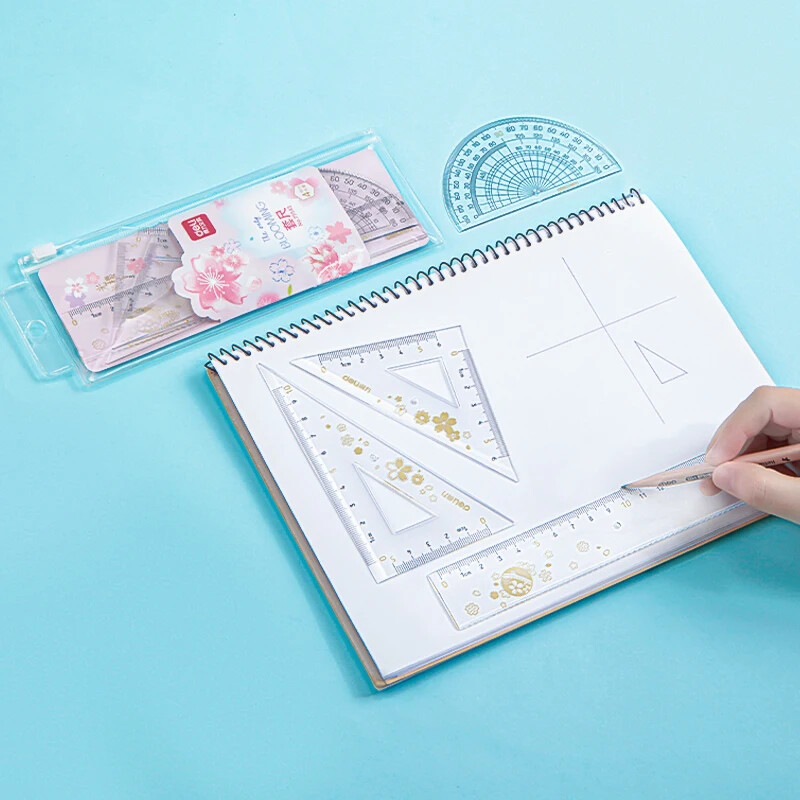 Deli Ruler Set Aluminum Drafting Ruler 4 PCS Set Straight Triangular ...