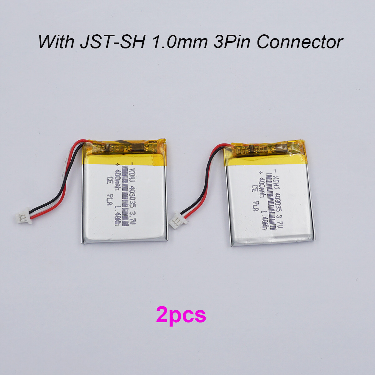2PCS 3.7V 400mAh 1.48Wh Li Battery 403035 JST 3Pin JST-SH 1.0 Repair ...