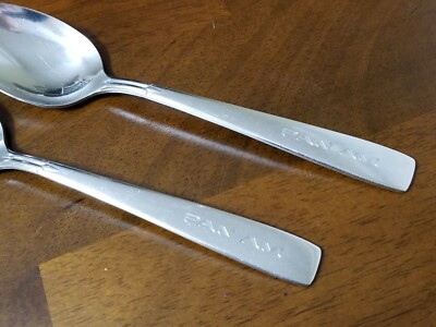 2 Engraved PAN AM Airlines flatware SPOONS Oneida Oneidacraft Deluxe ...