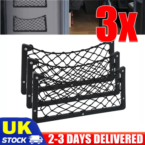 3X MOTORHOME CAMPER VAN CARAVAN CARGO STORAGE NETS POCKETS 35*18CM ...