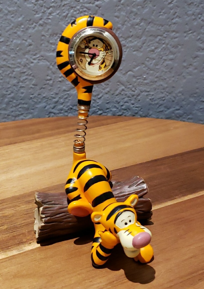 Vintage Disney Tigger Clock With Spring Tail Holding Clock Lounging On ...