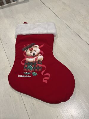 Vintage Christmas Stocking Morehead, Inc. Teddy Bear Velour Red Crushed ...