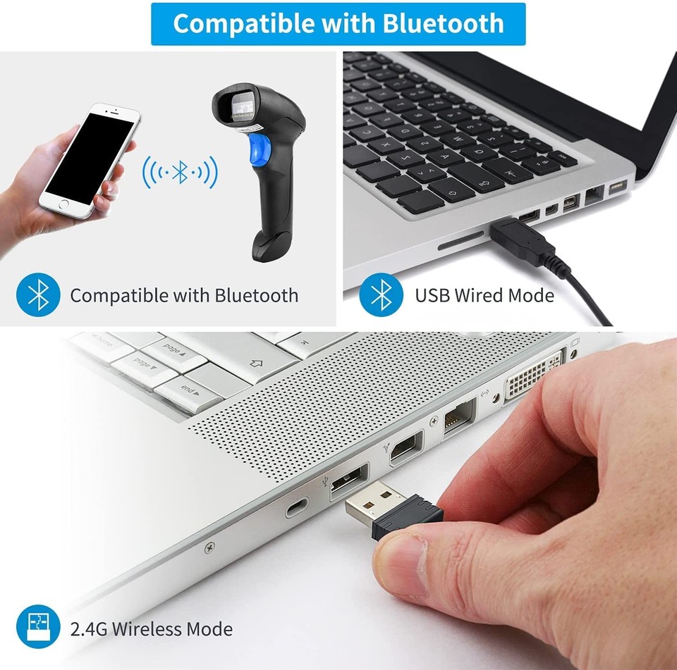 Bluetooth CCD Bar Code Scanner with Stand, 3-in-1 Handheld Automatic 1D ...