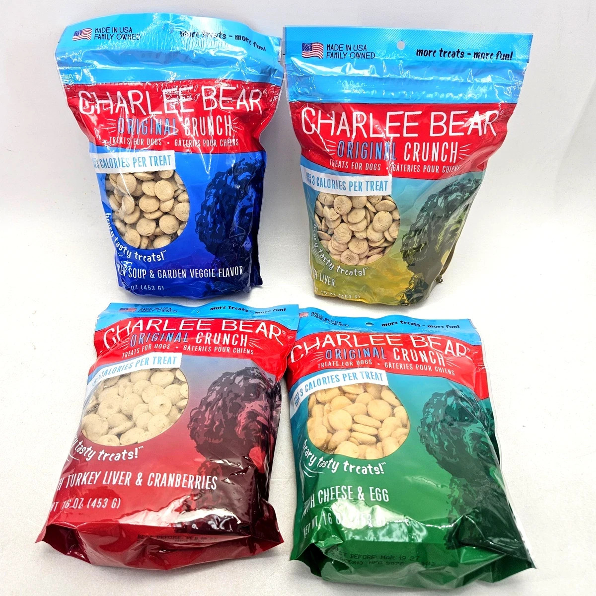 Charlee Bear Crunch Dog Treats Variety Pack, 16 oz (4-Pack) Made in USA ...