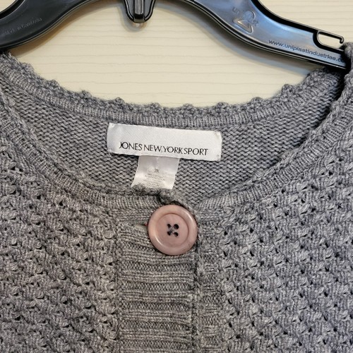 Jones New York Signature Grey Cotton Knit Button Down Cardigan Sweater ...
