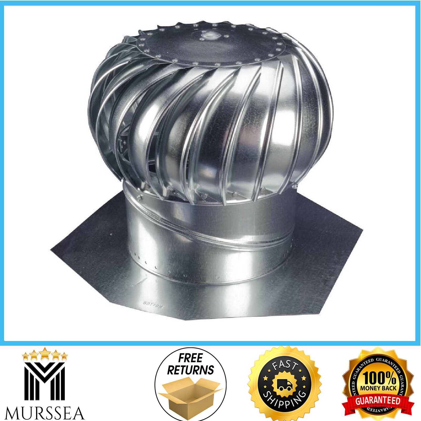 12'' Attic Steel Wind Turbine Roof Vent Exhaust Fan Rotary Ventilator ...