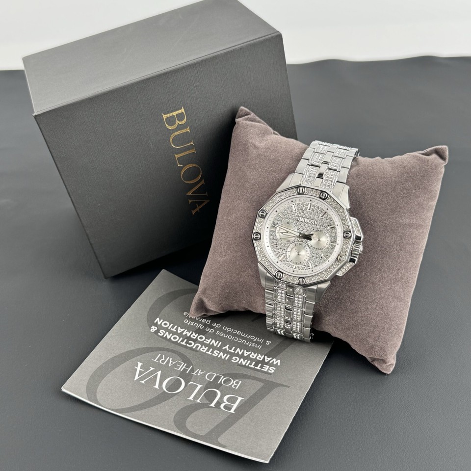 Bulova Men's Octava Crystal Chronograph Silver Dial 98C134 Quartz Watch ...