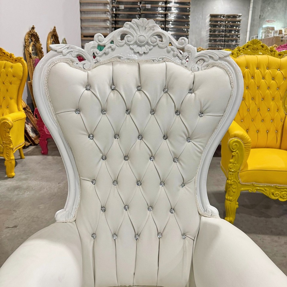 French Style White Leather Throne Chair Midsize Tufted Chair | eBay