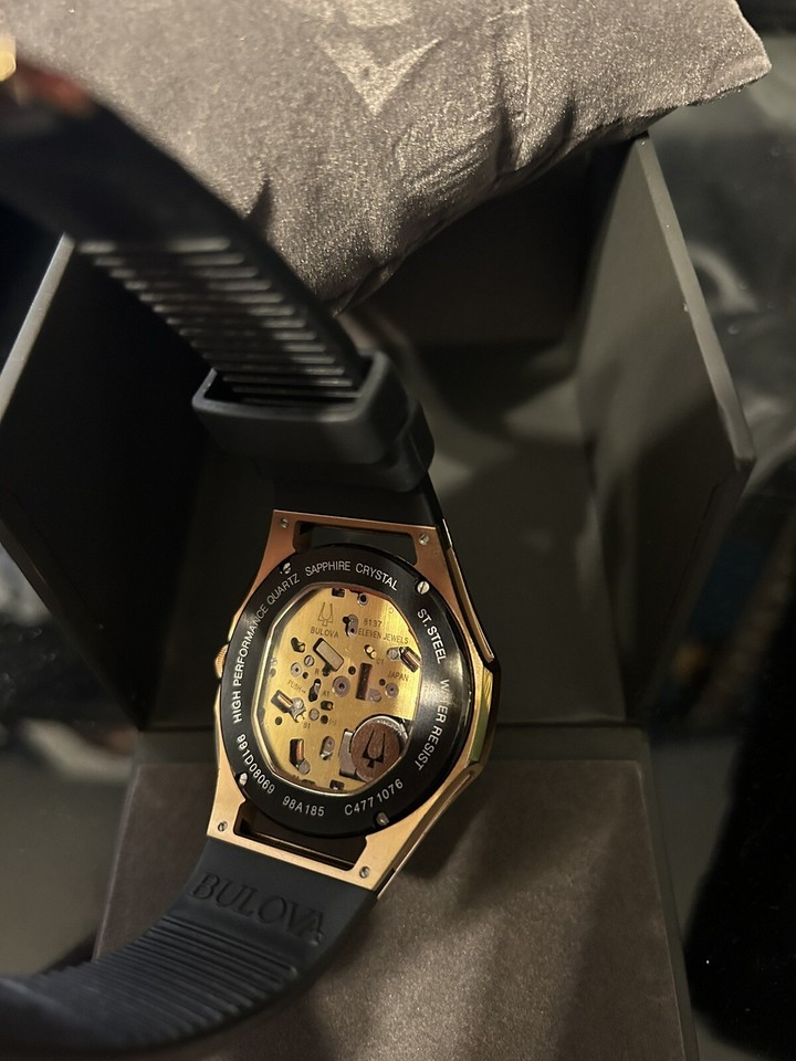 Bulova 98A185 Curv Rose Gold Tone Case Chronograph Men's Watch - Black ...