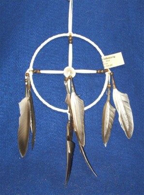 Authentic Native American made Medicine Wheel 6" dia hoop White Leather ...