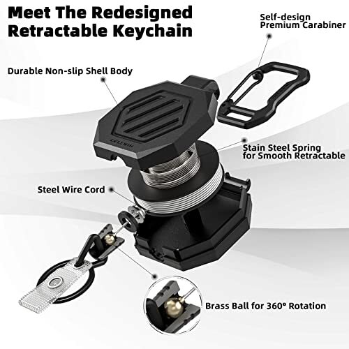 Heavy Duty Retractable Key Badge Holder Reel with Carabiner and 31.5 ...