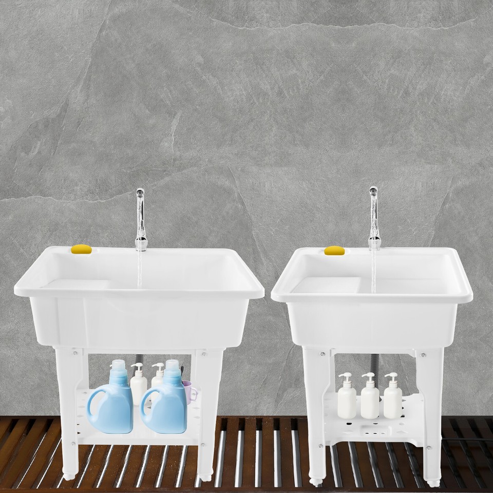 White Utility Sink Laundry Tub For Washing Room, Basement,Garage Wash ...