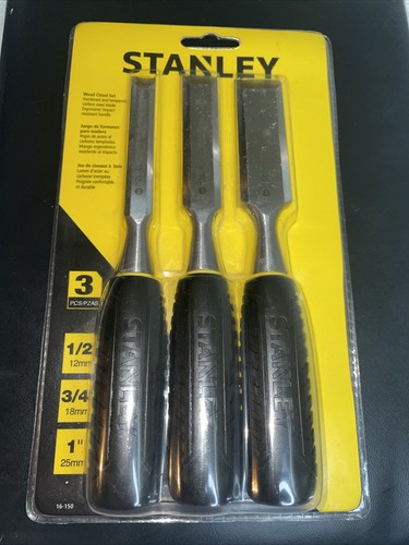 3 Pcs Stanley 16-150 Wood Chisel Set, 1/2 in, 3/4 in, 1 in Width, Black ...