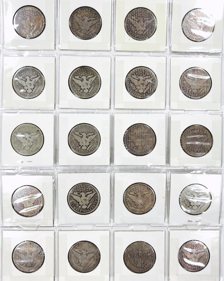 1906-1910 SILVER BARBER HALF DOLLAR FULL SHEET OF 40 COINS TOTAL! WOW ...
