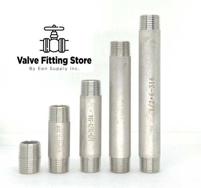 1/2" inch Long PIPE NIPPLE NPT Stainless Steel 316 ALL Length Barrel ...