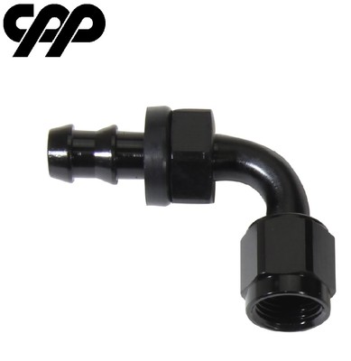 -6AN to 3/8 Push Lock 90° Degree Female Hose End Swivel Adapter Fitting ...