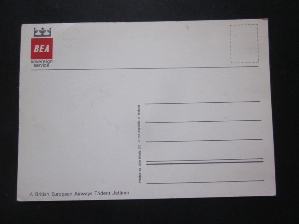 BRITISH EUROPEAN AIRWAYS BEA TRIDENT JETLINER PLANE UNPOSTED 1960's ...