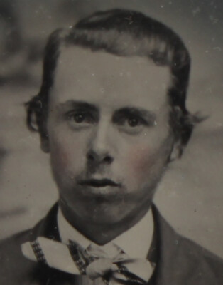YOUNG MAN, SLICK HAIR, PEACH FUZZ MUSTACHE. TINTED 6TH PLATE AMBROTYPE ...