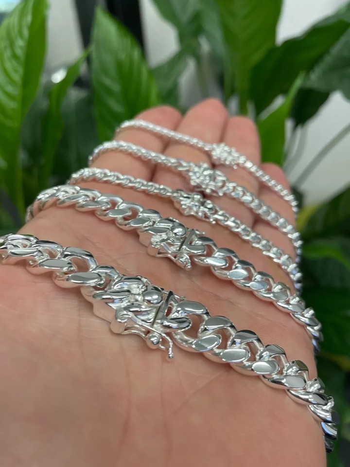 Mens Real Solid 925 Sterling Silver Miami Cuban Tight Link Box Lock ...