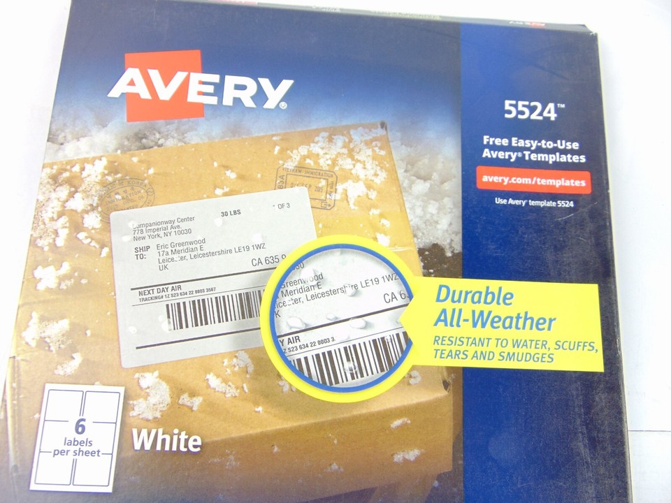 Avery Weatherproof Shipping Labels 5524 | eBay