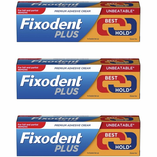 3 x Fixodent Plus Dual Power Best Hold 40g Denture Premium Adhesive ...