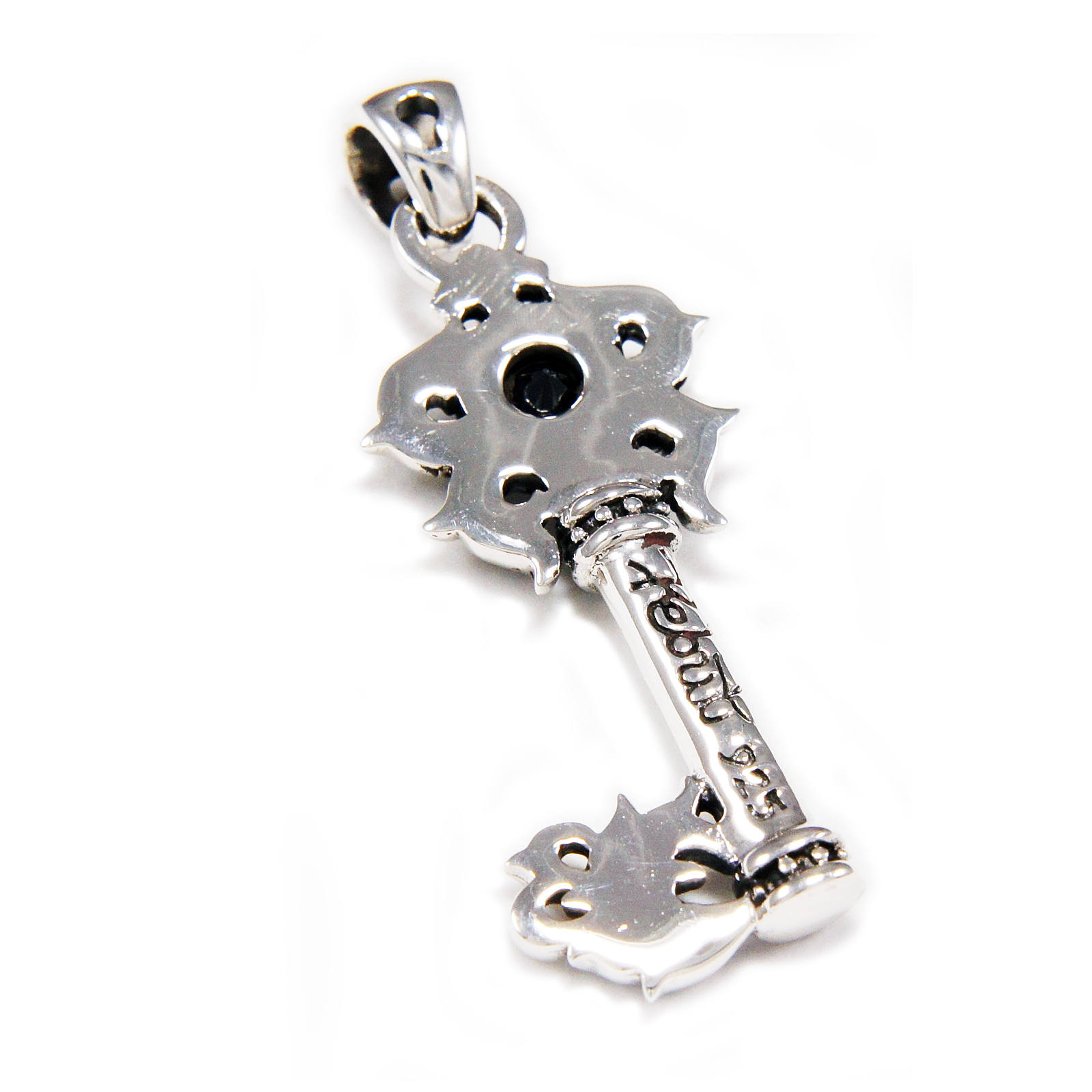 ARABESQUE KEY CZ 925 STERLING SILVER BIKER GOTHIC ROCKABILLY PENDANT db ...