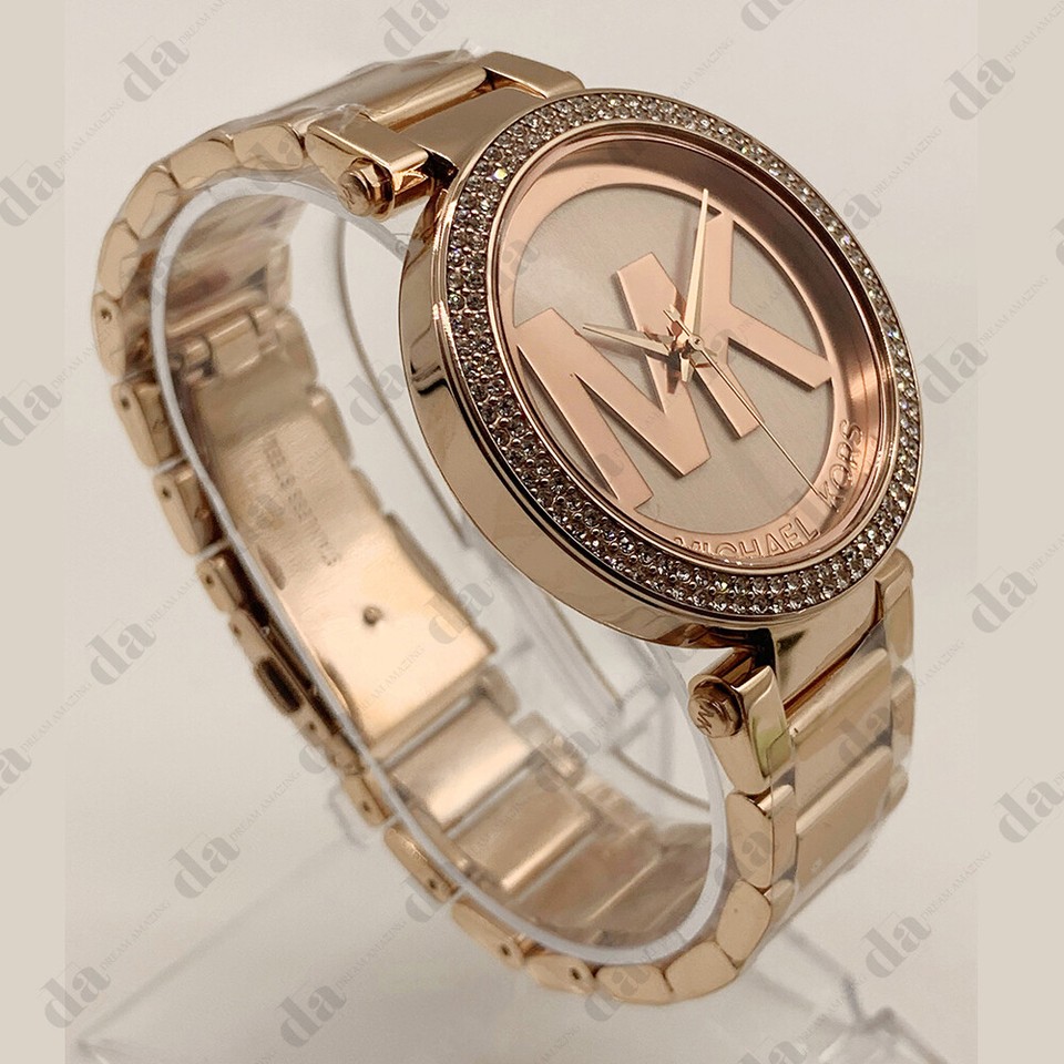 New Michael Kors MK5865 Women's Parker Rose Gold-Tone MK Logo Dial ...