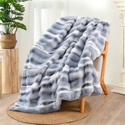 Luxury Fuzzy Tip Dying Two Tone Faux Fur Throw Blanket Warm Cozy ...