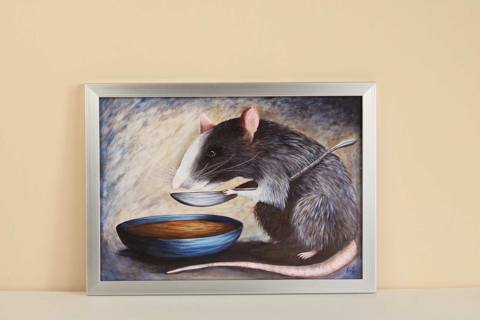 PRINT A4 van origineel schilderij RAT EATING SOUP rat eet soep | eBay