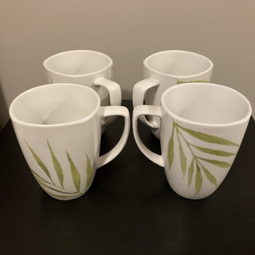 Lot Of 4 Corelle Coordinates Porcelain Mugs Bamboo Leaves Botanical ...