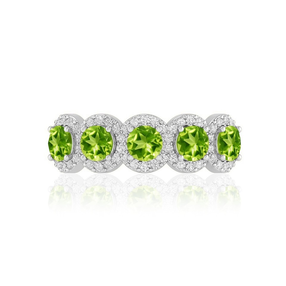 Peridot & Diamond 925 Sterling Silver 5 Stone Halo August Birthstone ...