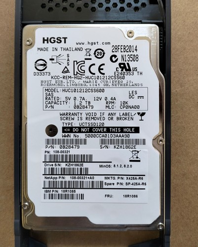 new NETAPP X425A-R6 108-00321 18R1086 1.2TB 10K 6Gb-SAS 2.5" SFF HDD ...