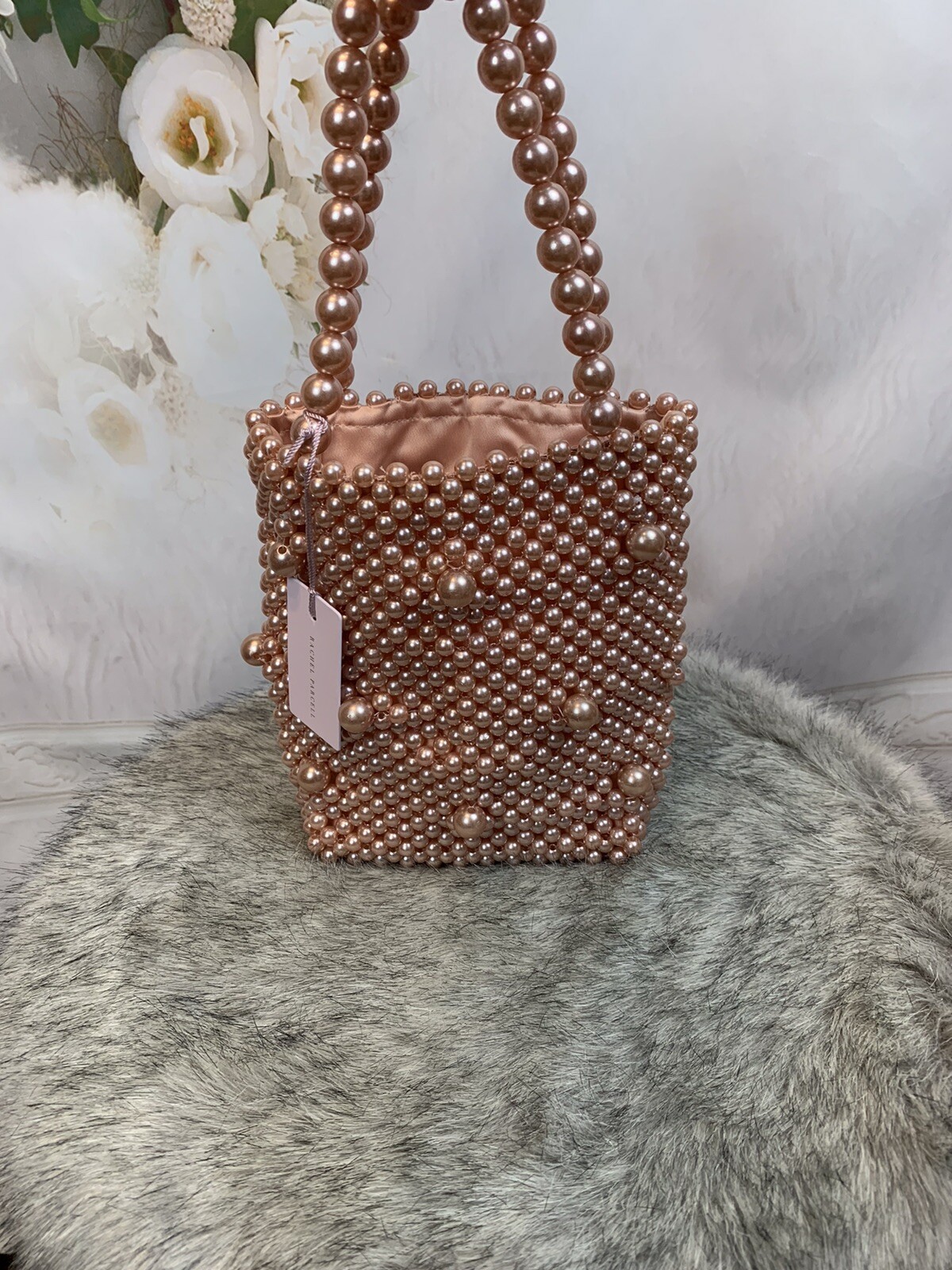 Lisa Parcell Mini Beaded Top Handle Bag Pink Dust Color Very Cute! NWTS ...