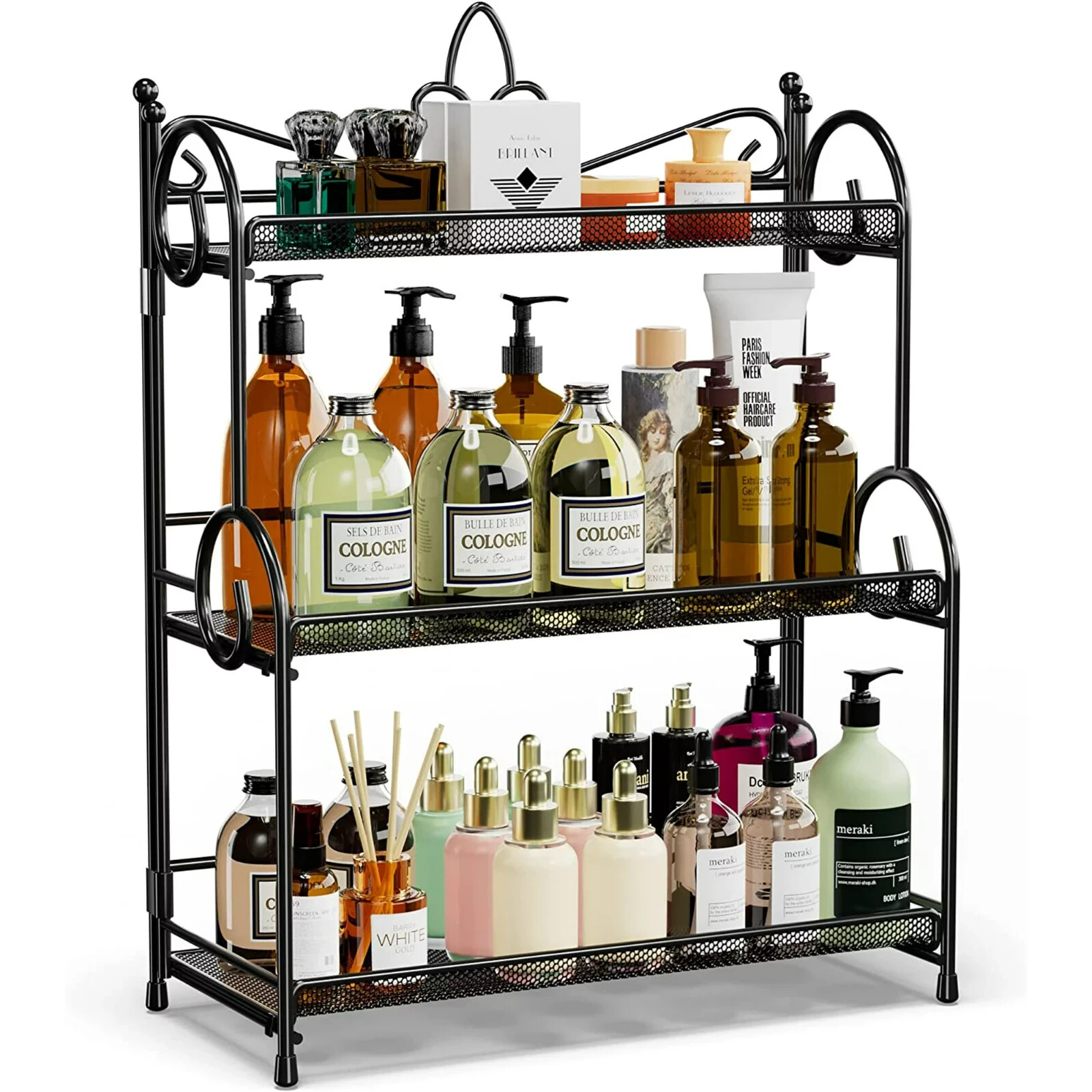 Bathroom Organizer Countertop 3 Tier Foldable Spice Rack Counter ...