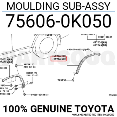 756060K050 Genuine Toyota MOULDING SUB-ASSY 75606-0K050 | eBay