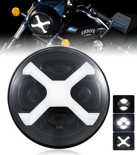 5-3/4" 5.75inch LED Headlight, Round Motorcycle Headlight with X-WHITE ...