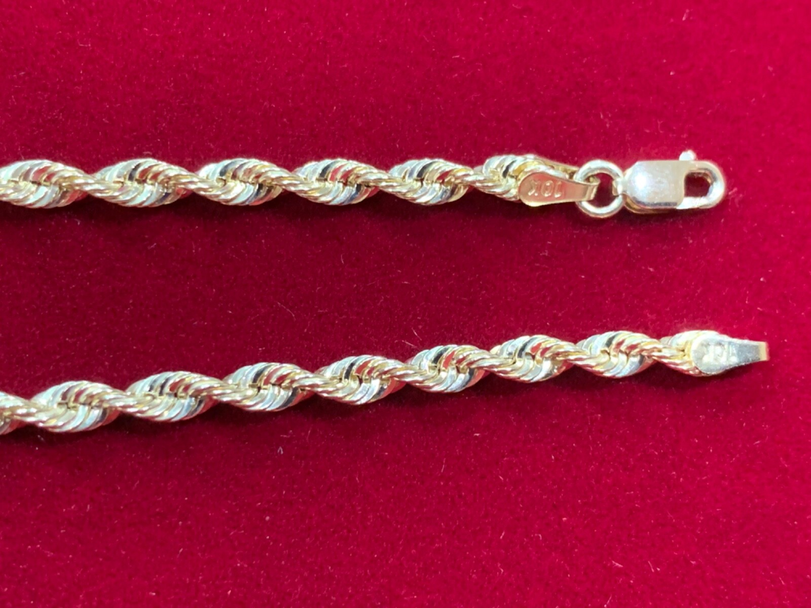10k Real Gold Rope Chain 3mm 24" yellow gold Diamond cut Long rope ...